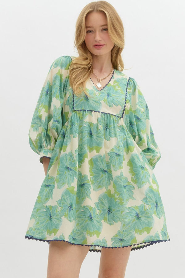 Floral Ric Rac Mini Dress - The Dainty Cactus Boutique