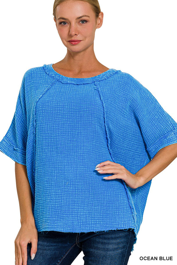 Blue Raglan Top - The Dainty Cactus Boutique