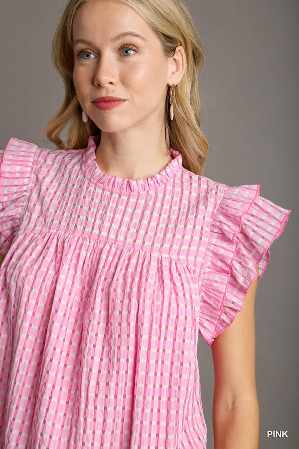 Pink Checker Seersucker Top - The Dainty Cactus Boutique
