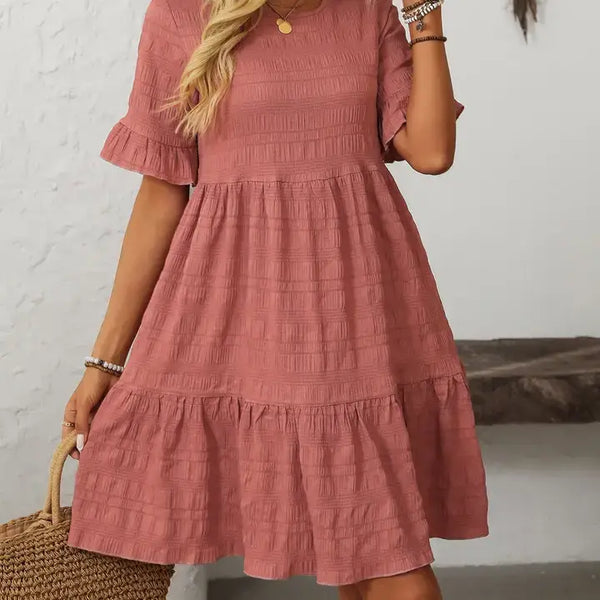 Textured Rust Tiered Dress - The Dainty Cactus Boutique